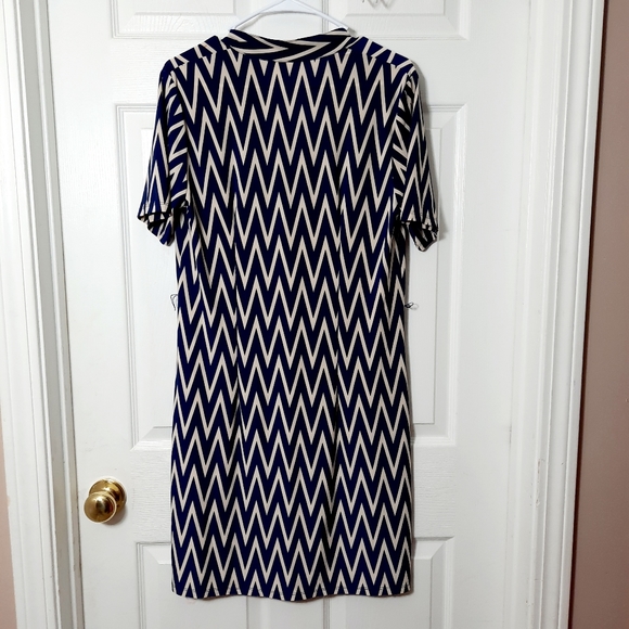 Tacera | Dresses | Tacera Navy Blue Tan Belted Chevron Dress V Neck ...